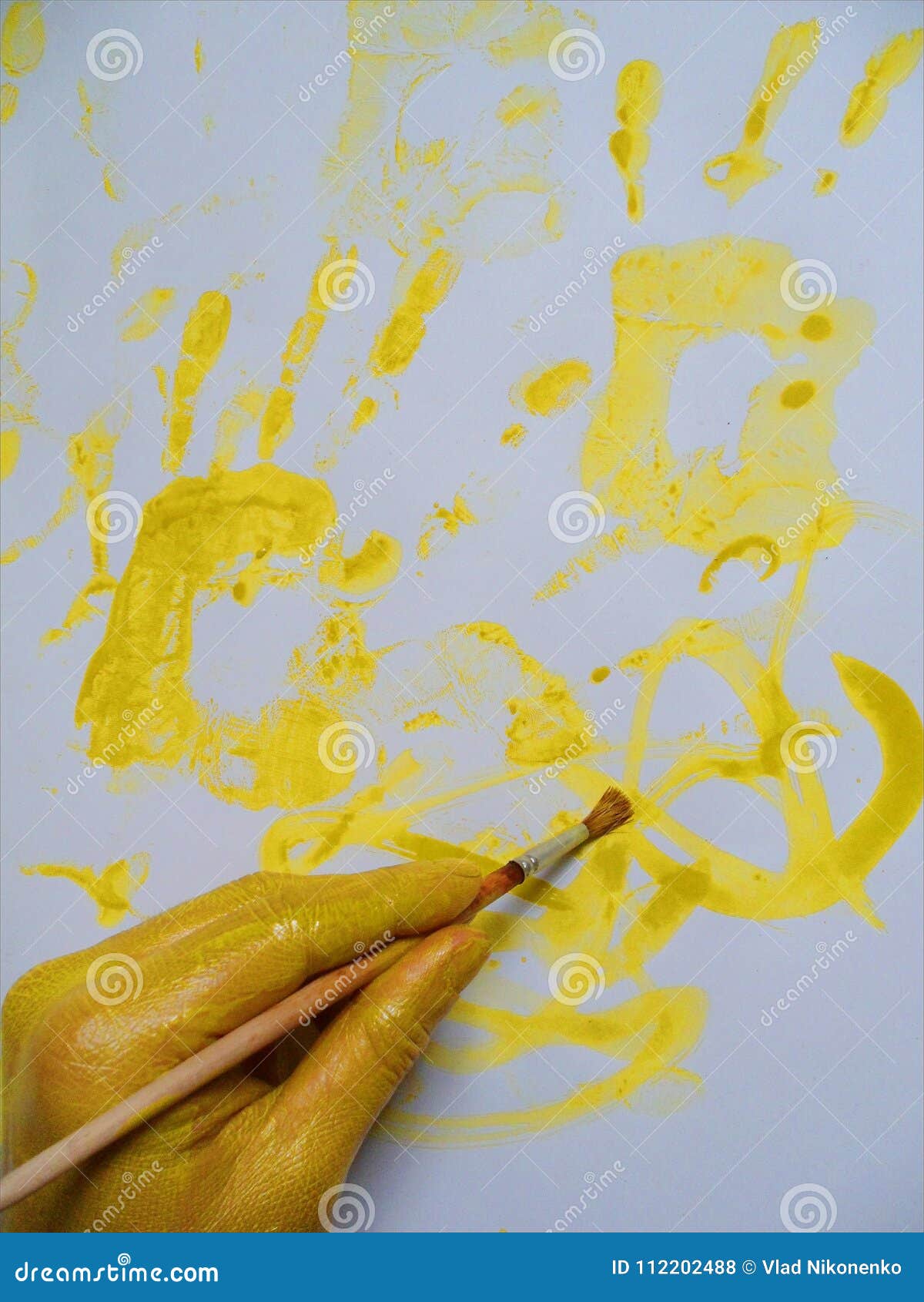 Yellow Hand Yellow Traces on White Paper Stock Photo - Image of traces ...