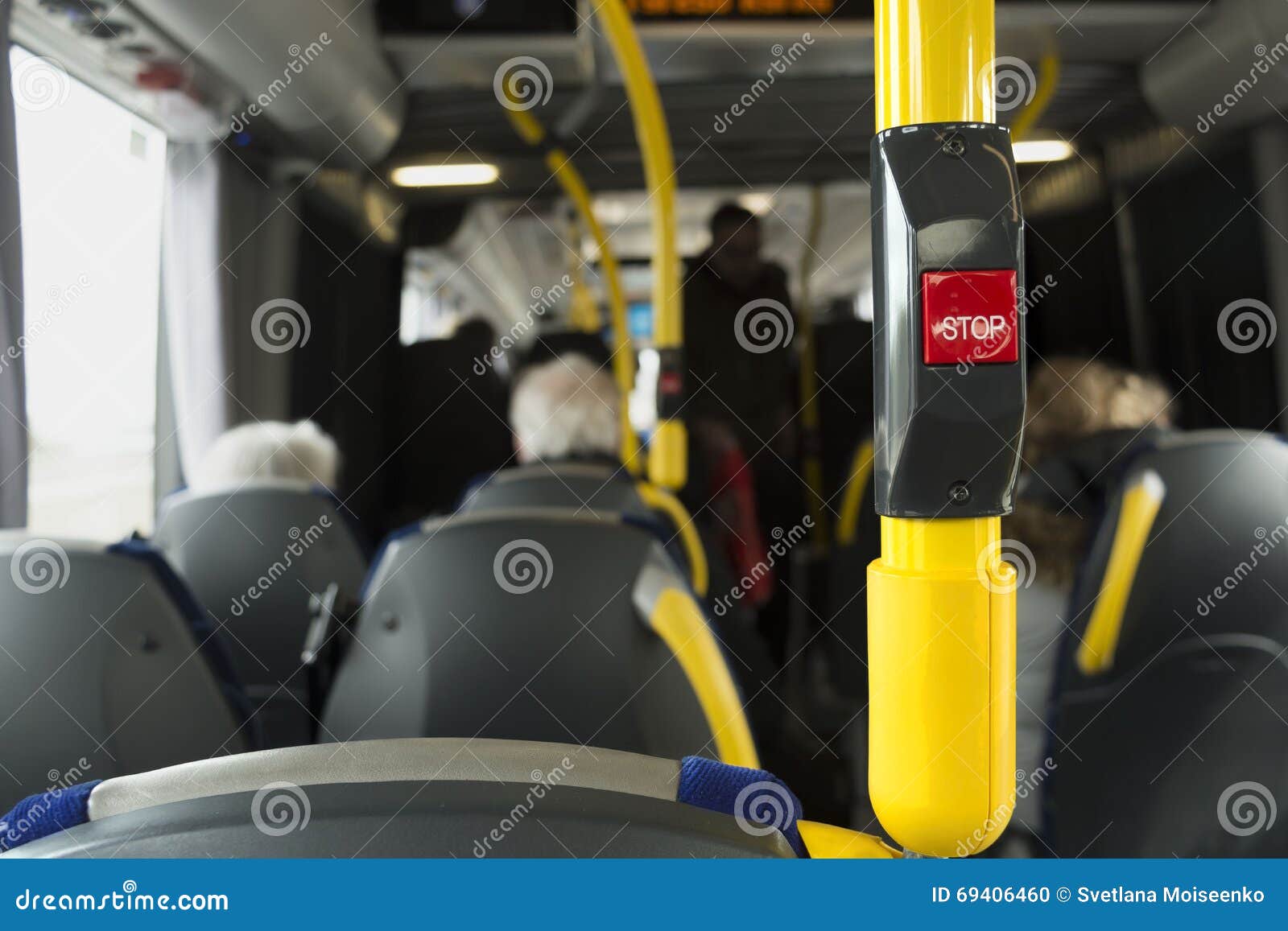 Yellow Handrail on the Bus with Stop Button Stock Photo - Image of ...
