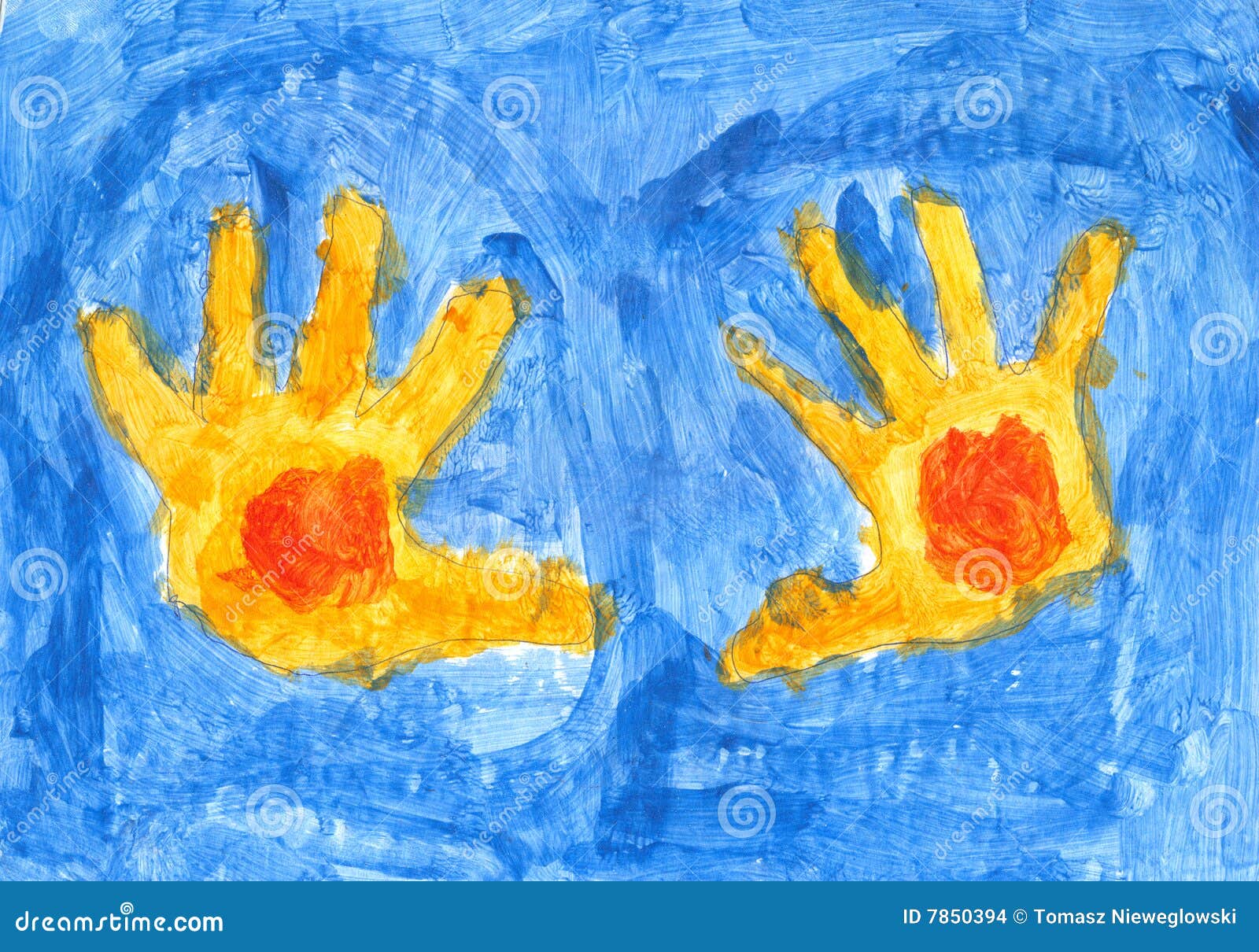 Yellow Hands on the Blue Background Stock Illustration - Illustration ...