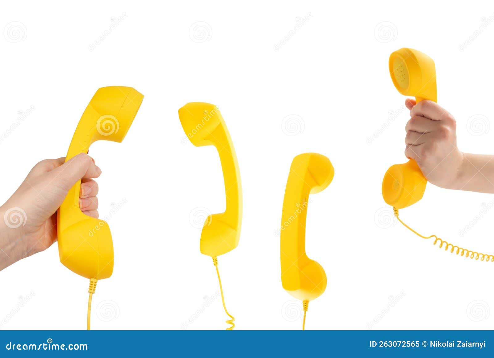 Yellow Handset in Woman Hand Isolated on White. Copy Space Stock Image ...