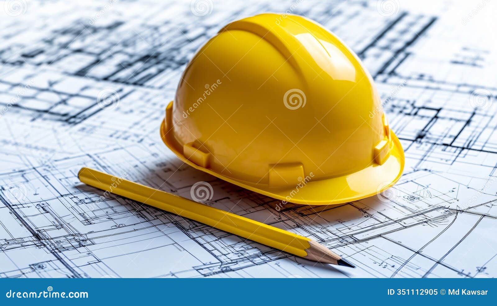 Yellow Hard Hat on Architectural Blueprint High Quality Image Stock ...