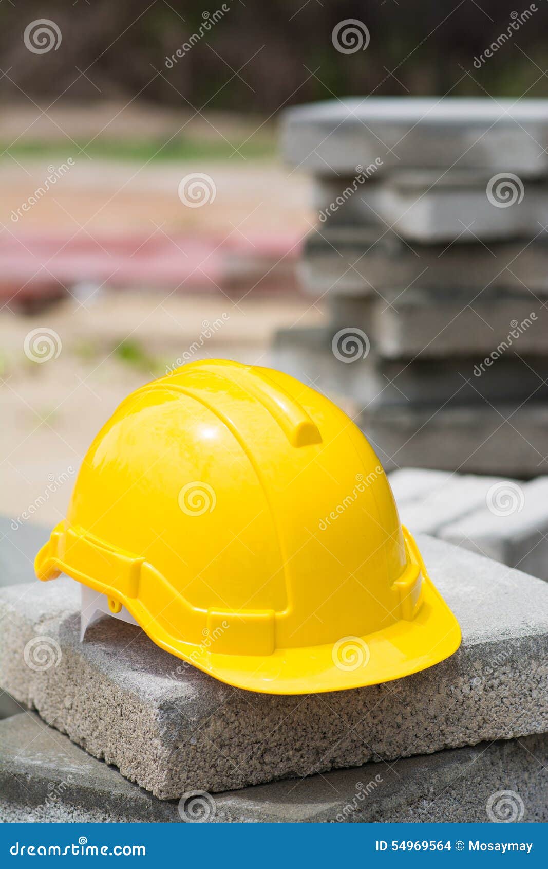 Yellow Hard Hat on Brick Blocks Stock Photo - Image of renovation, road ...
