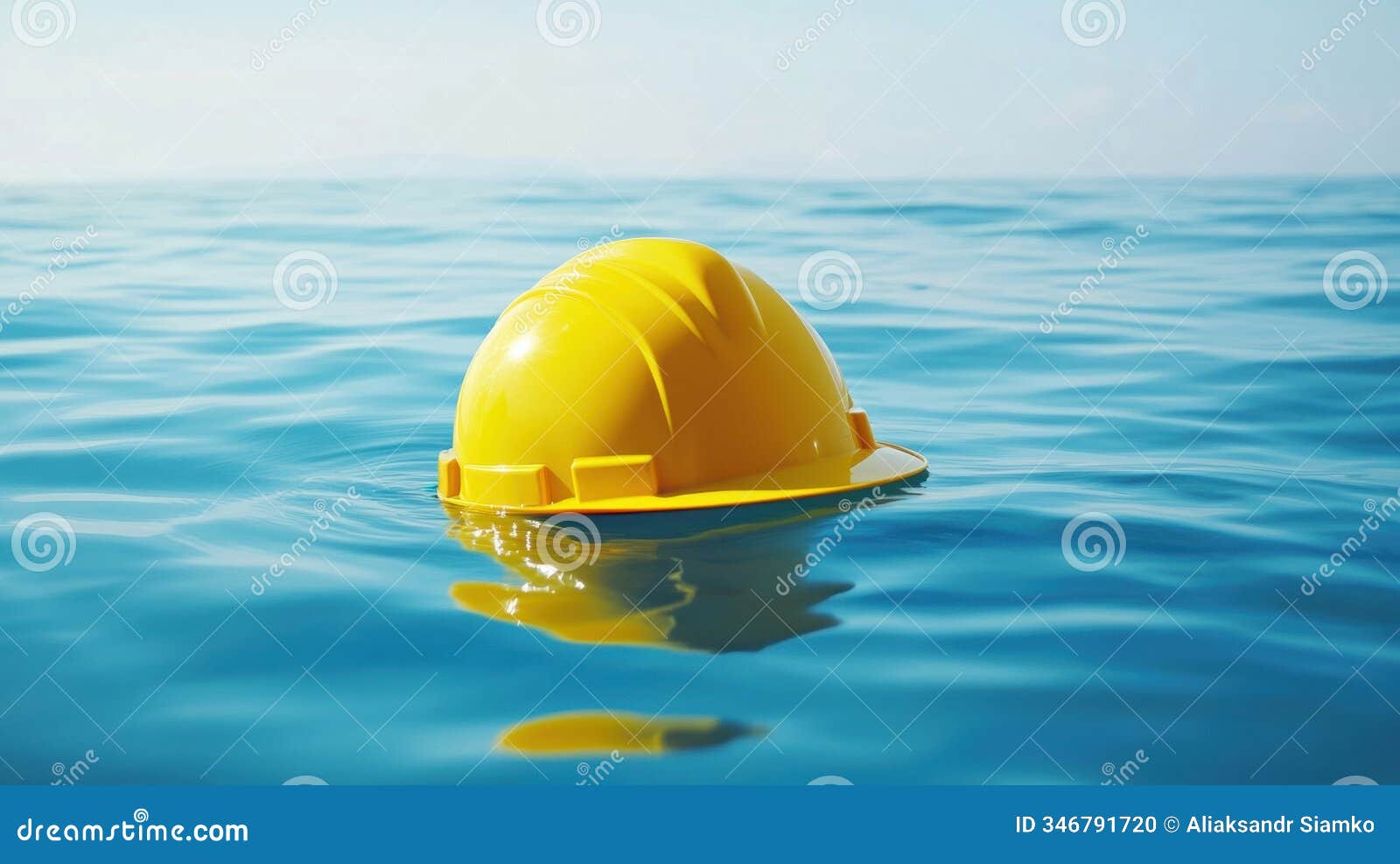 Yellow Hard Hat Floating on Calm Blue Water Stock Illustration ...