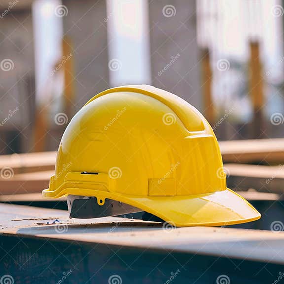 Yellow Hard Hat Helmet Ensures Safety on Construction Site Stock ... Yellow Hard Hat Helmet Ensures Safety on Construction Site Stock ...