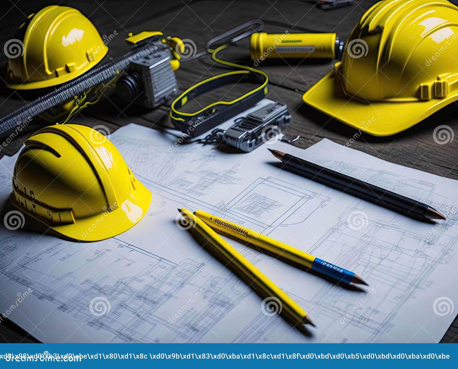 Yellow Hard Safety Helmet Hat and Architecture Project. Ai Generative ...