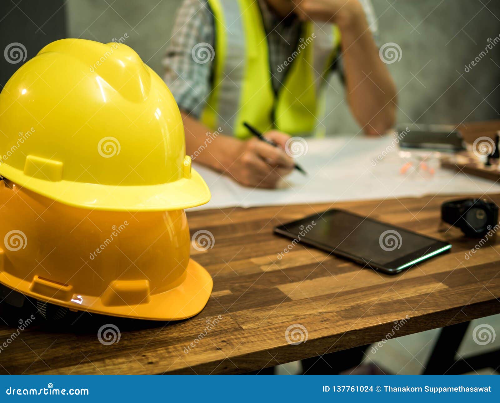 Yellow Hard Safety Helmet Hat For Safety Project Of Workman As Engineer ...