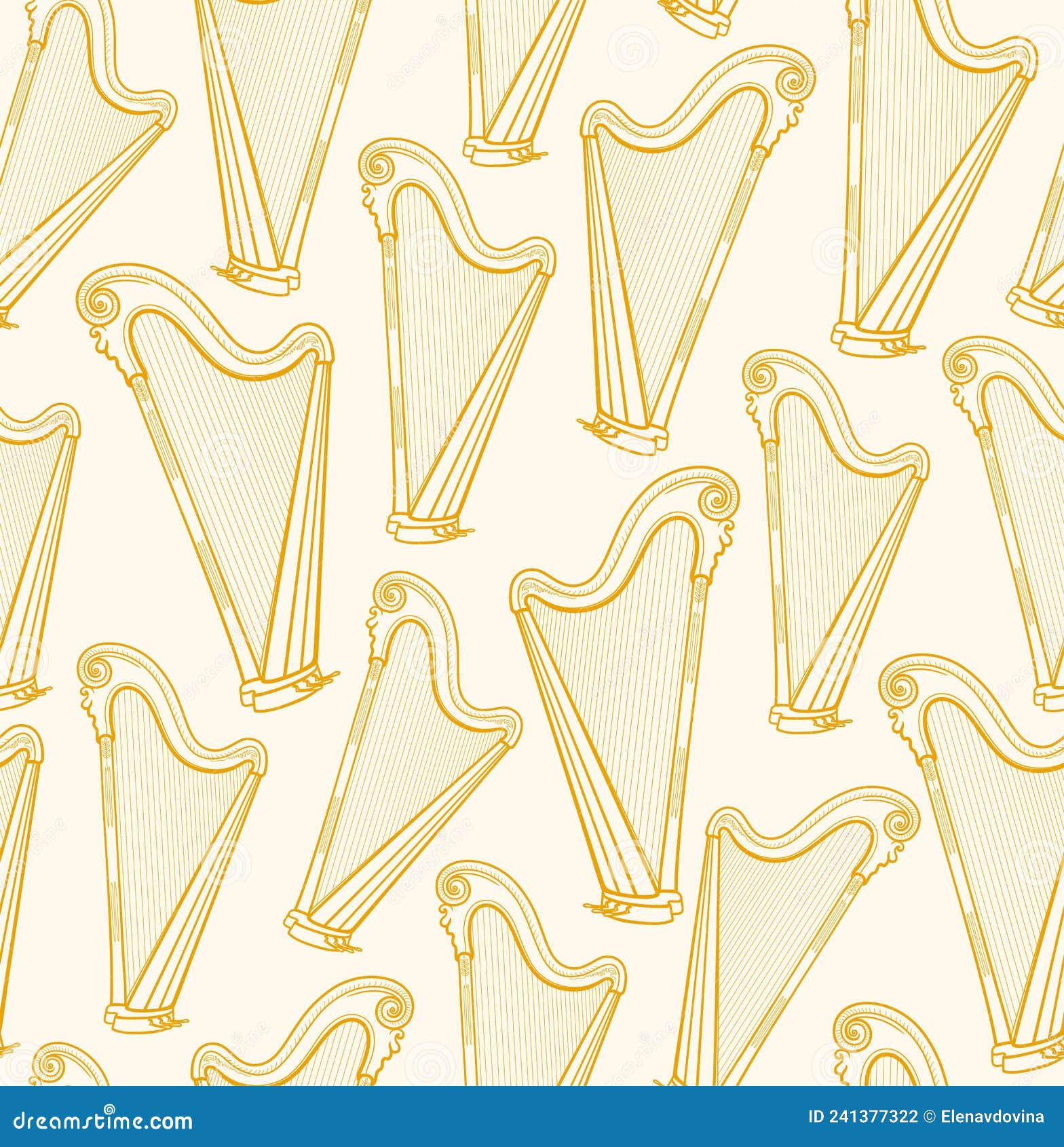 Harp, Seamless Pattern, Yellow, Contour Pattern, Vector. Stock Vector ...