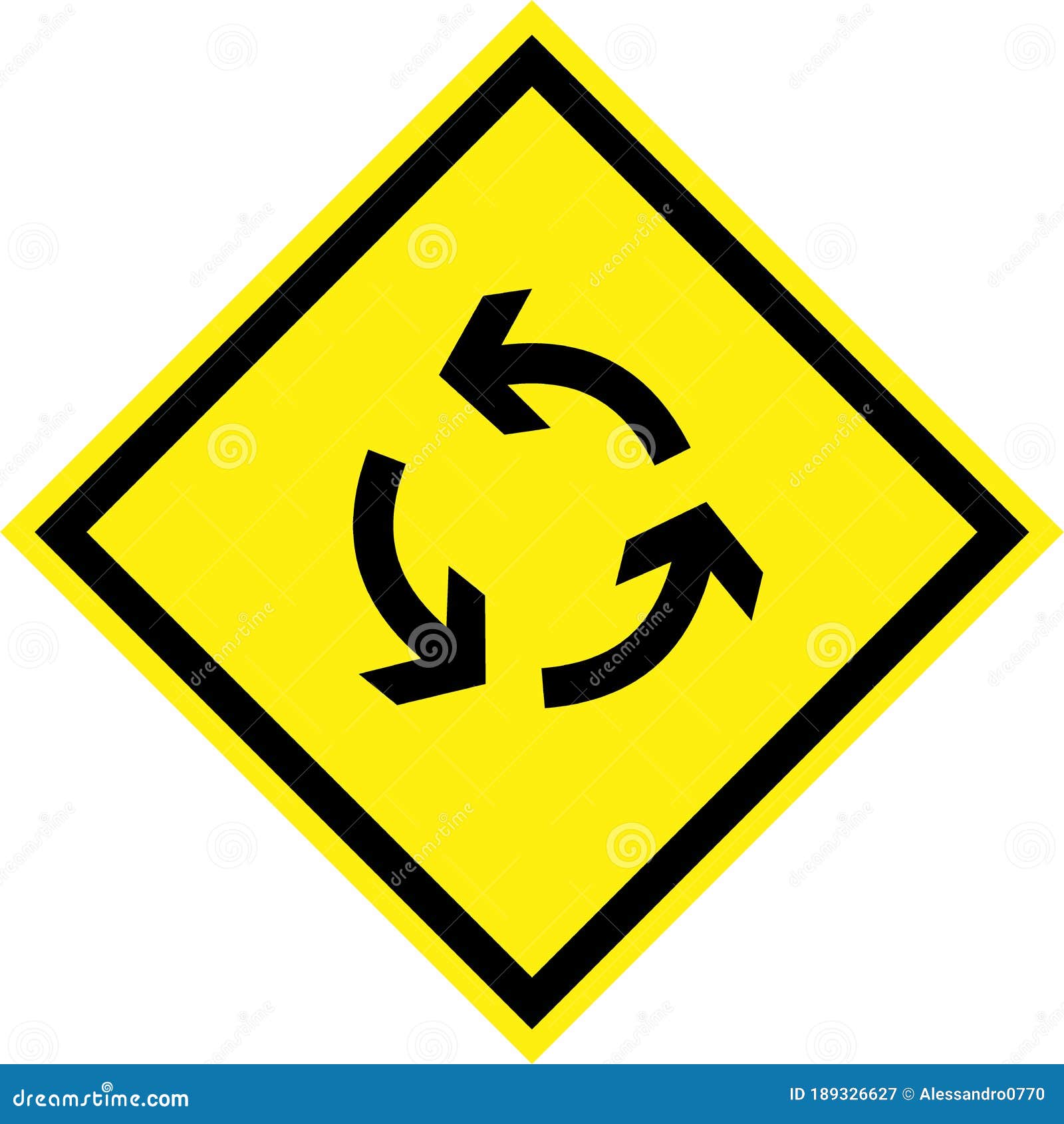 Yellow Hazard Sign with Roundabout Stock Illustration - Illustration of ...
