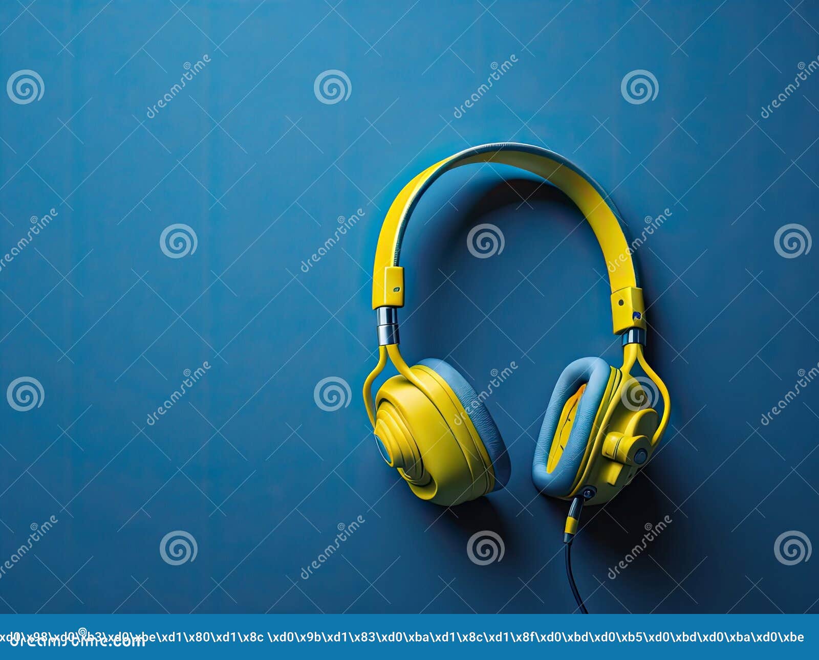 Yellow Headphones on Blue Background. Ai Generative Stock Illustration ...