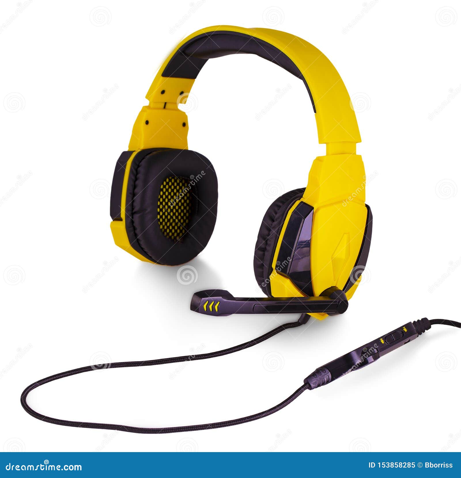 The Yellow Headphones with a Microphone Isolated on White Background ...