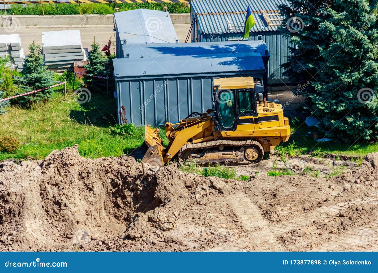 Yellow Heavy Bulldozer at Construction Site Editorial Stock Photo ...