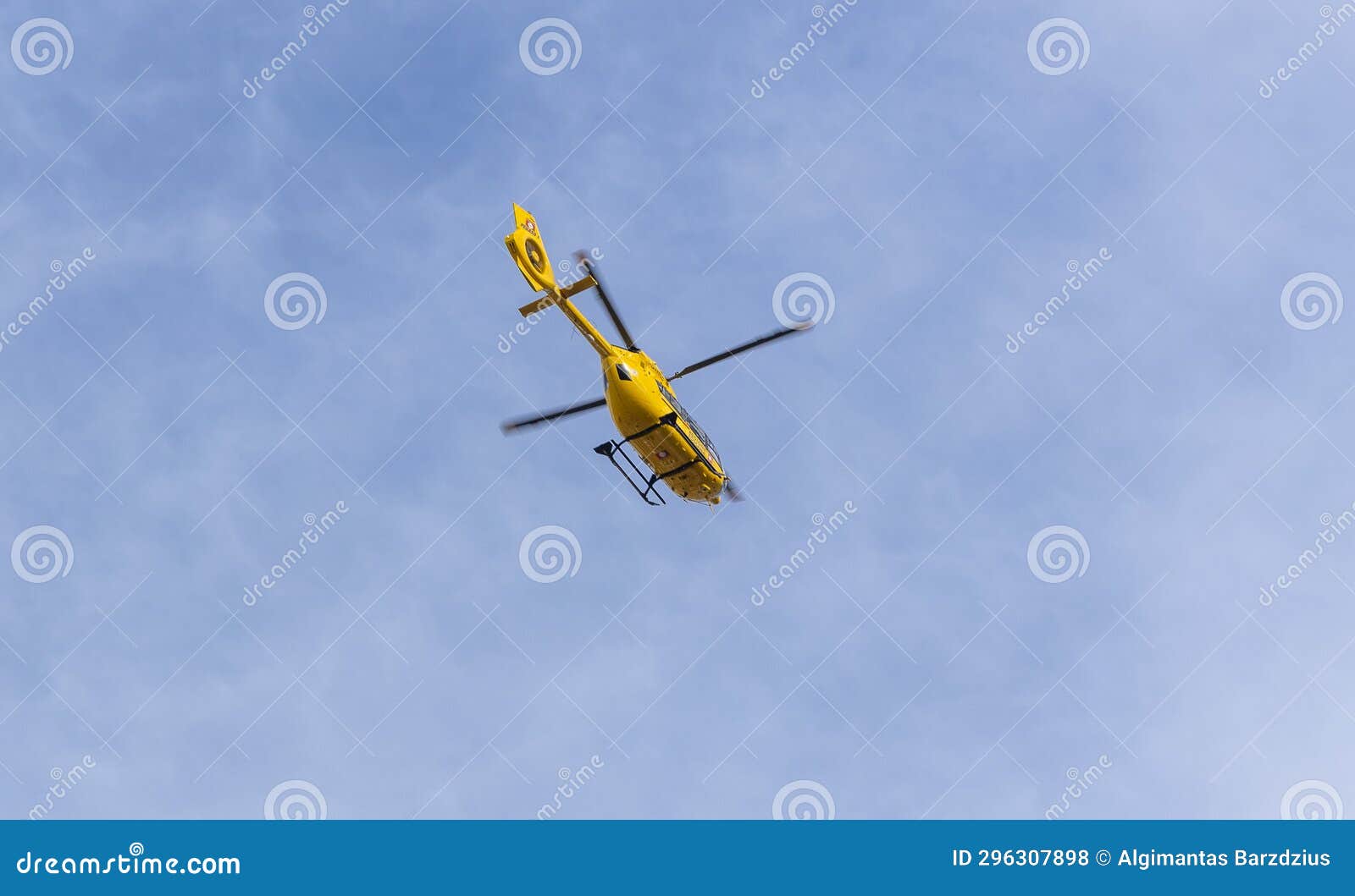 Yellow Helicopter Flying in the Blue Sky Editorial Stock Photo - Image ...