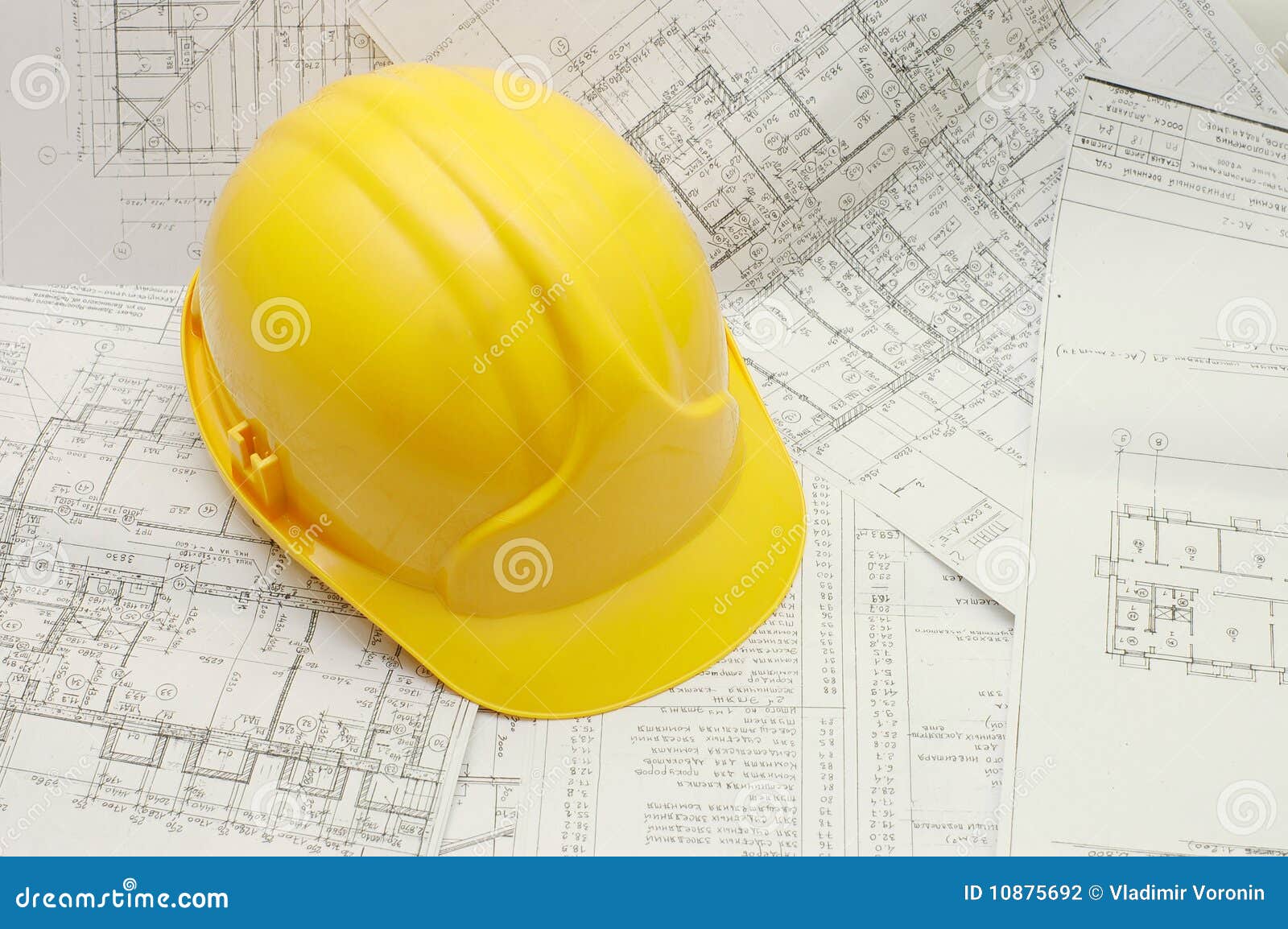 Yellow Helmet, Project Drawings And House Model Stock Photo ...