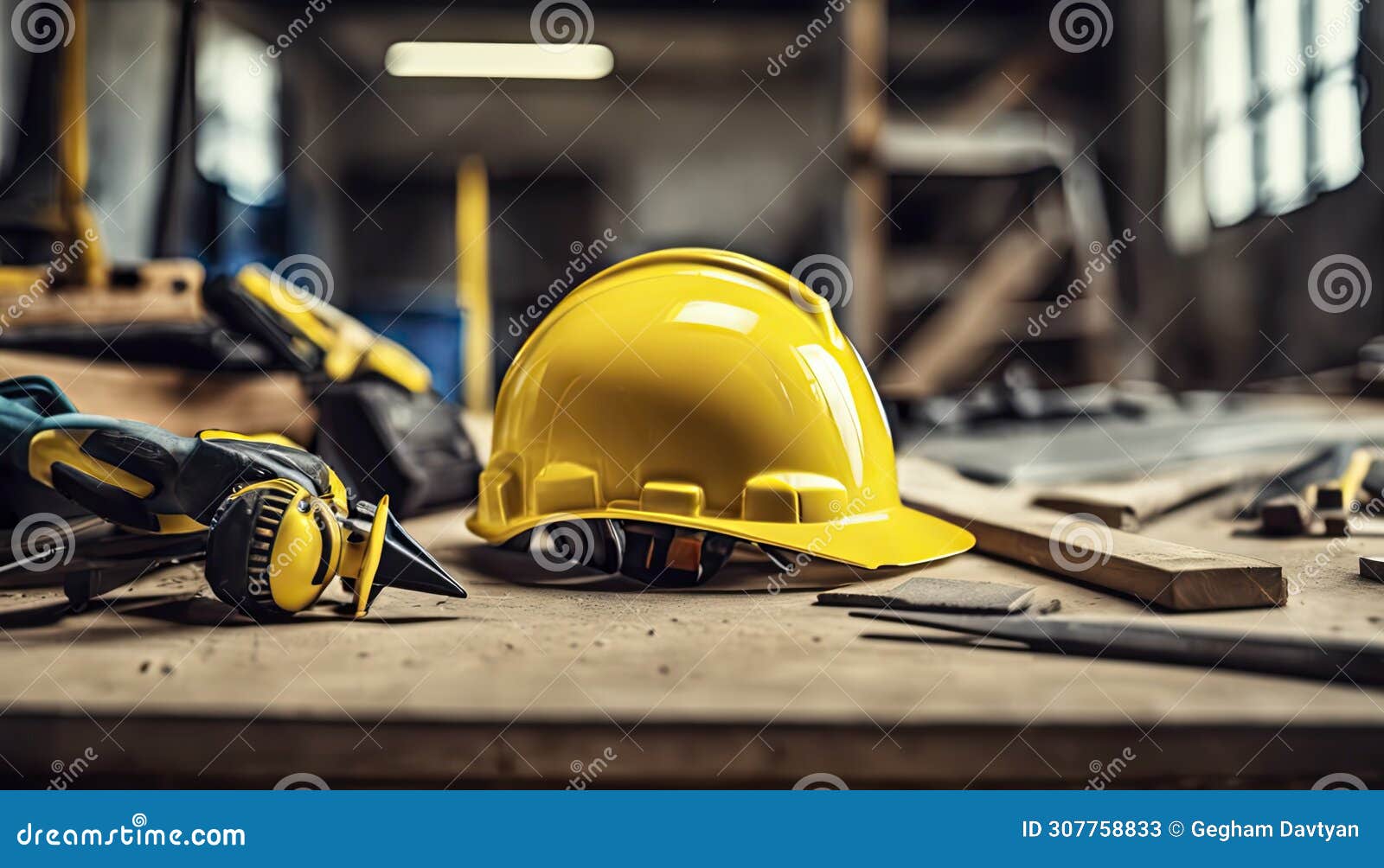 Yellow Helmet on the Table, Construction Equipments on the Table ...