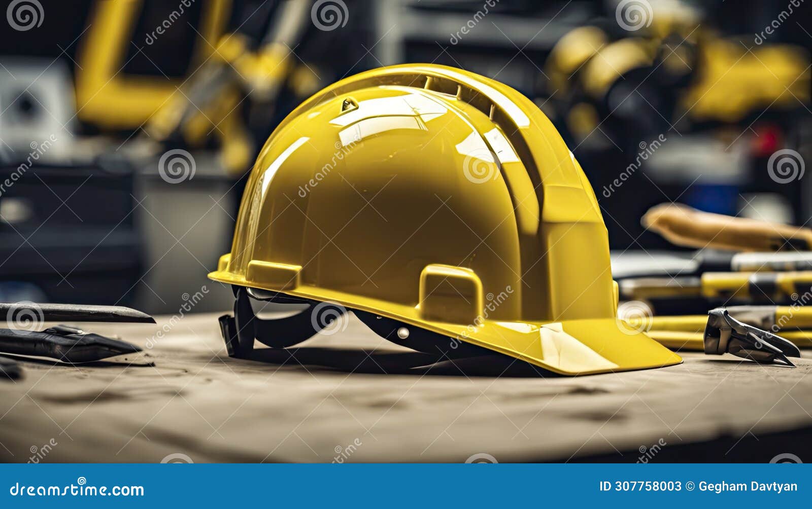 Yellow Helmet on the Table, Construction Equipments on the Table ...