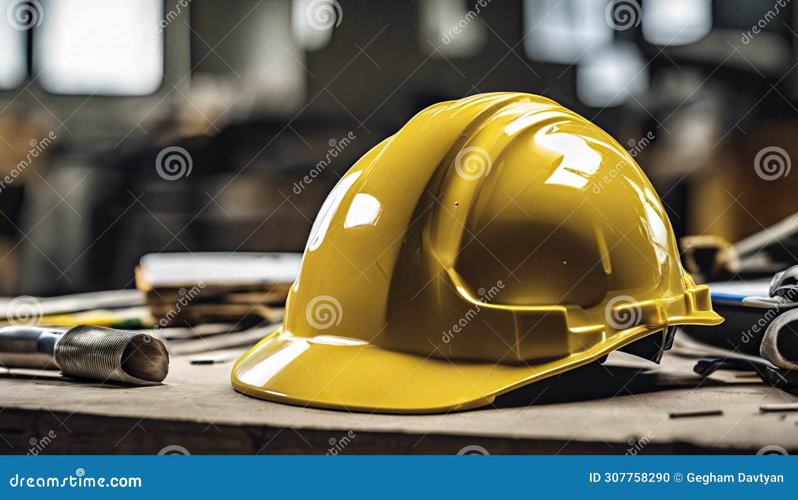 Engineer In Yellow Helmet At Industrial Site With Construction ...