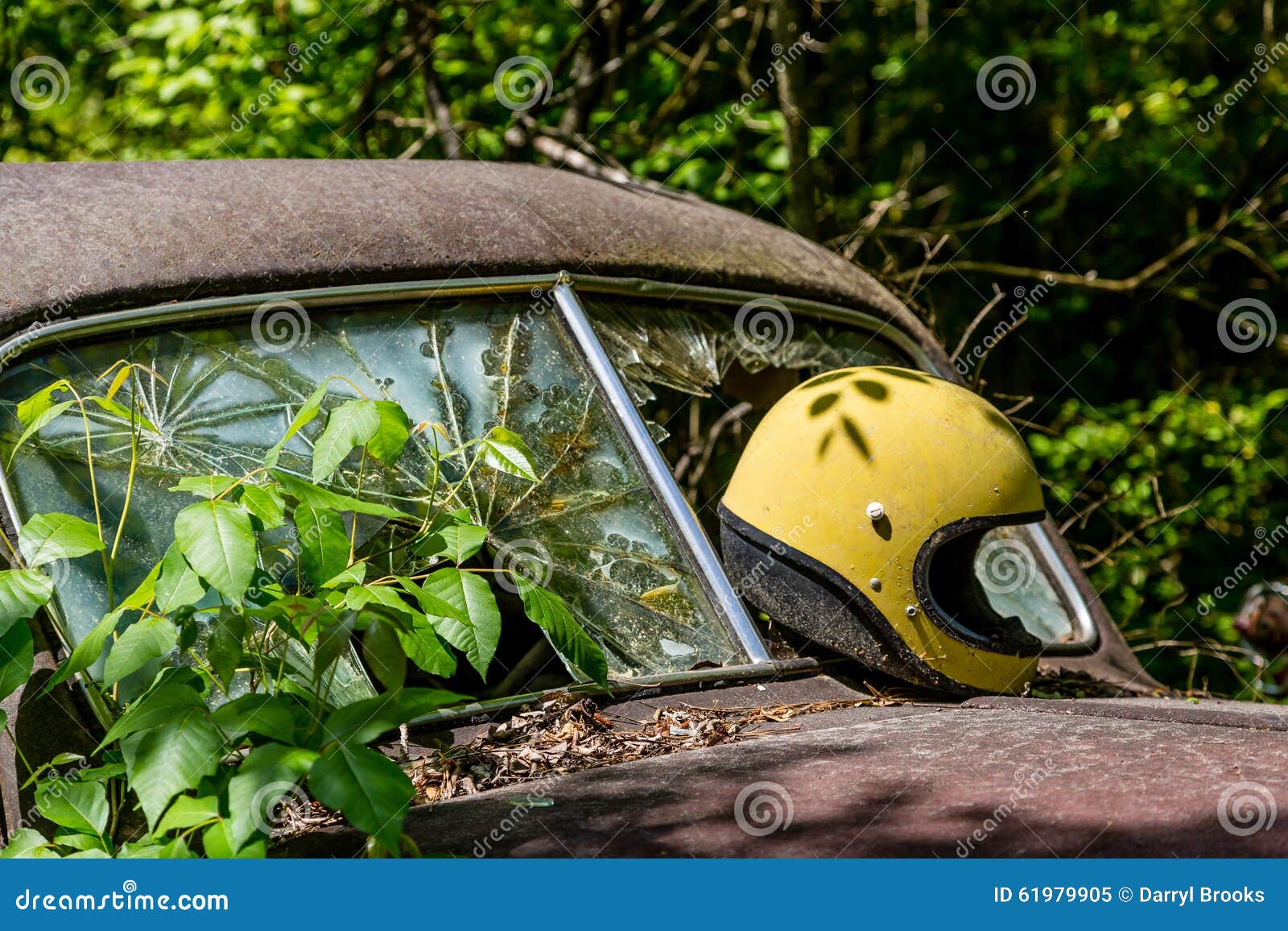 Yellow Helmet through Windshield Stock Image - Image of broken, steel ...