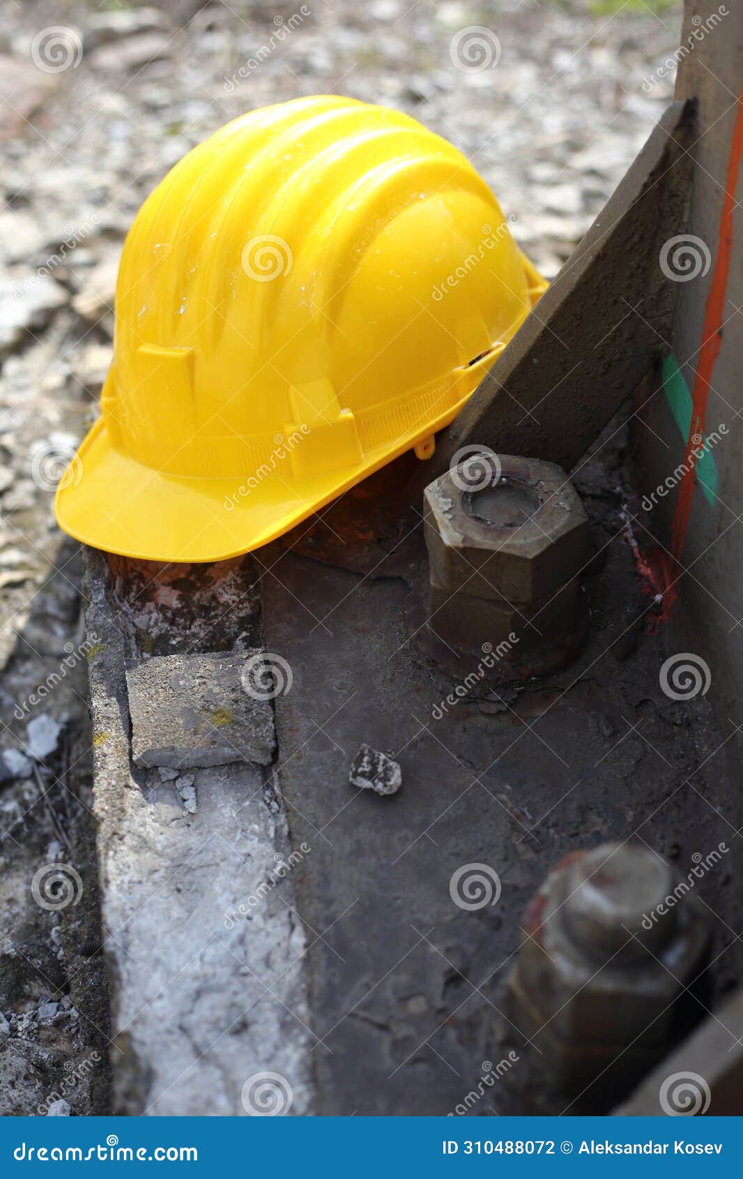 Yellow Helmet on a Work Site Stock Photo - Image of white, health ...