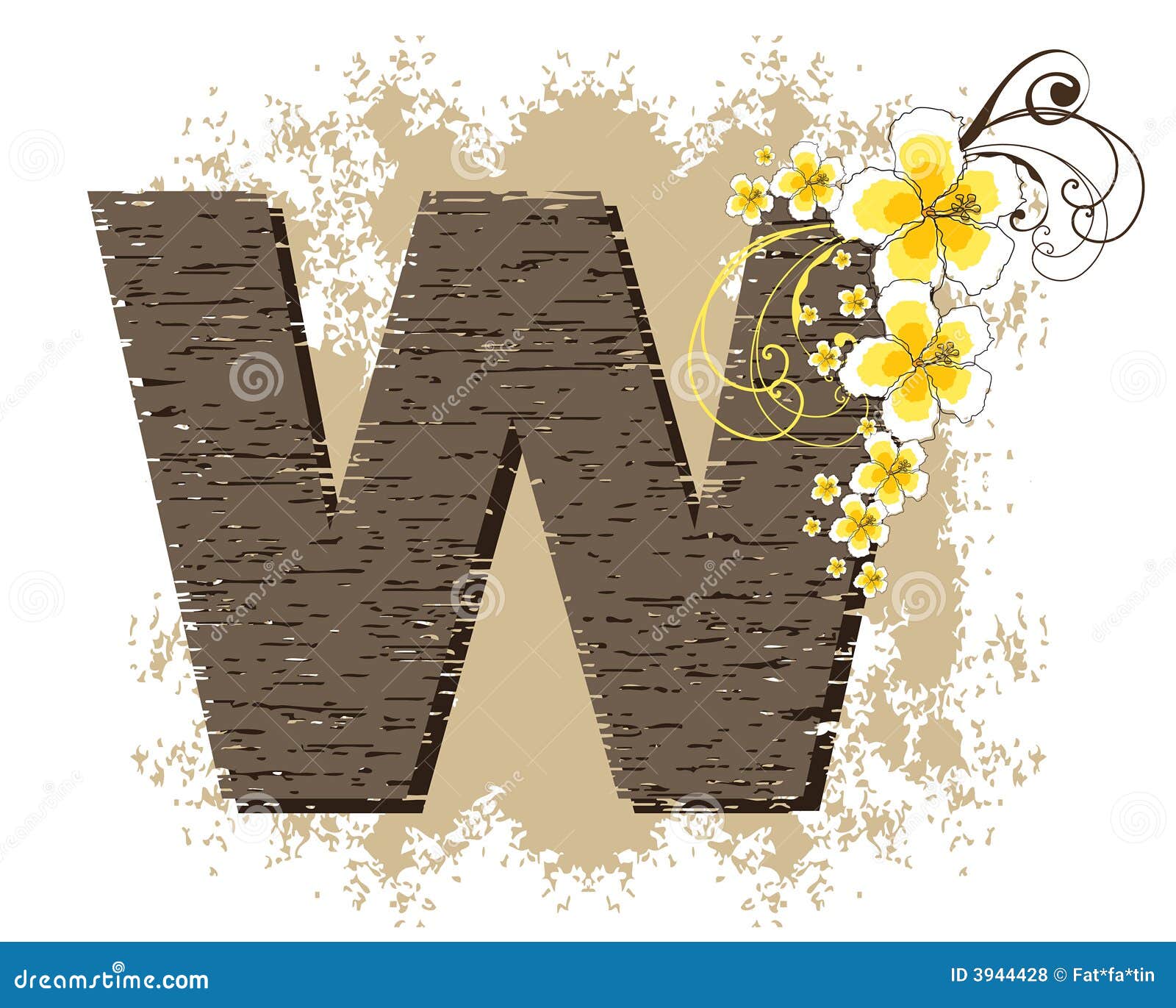 Yellow hibiscus alphabet W stock vector. Illustration of decorative ...