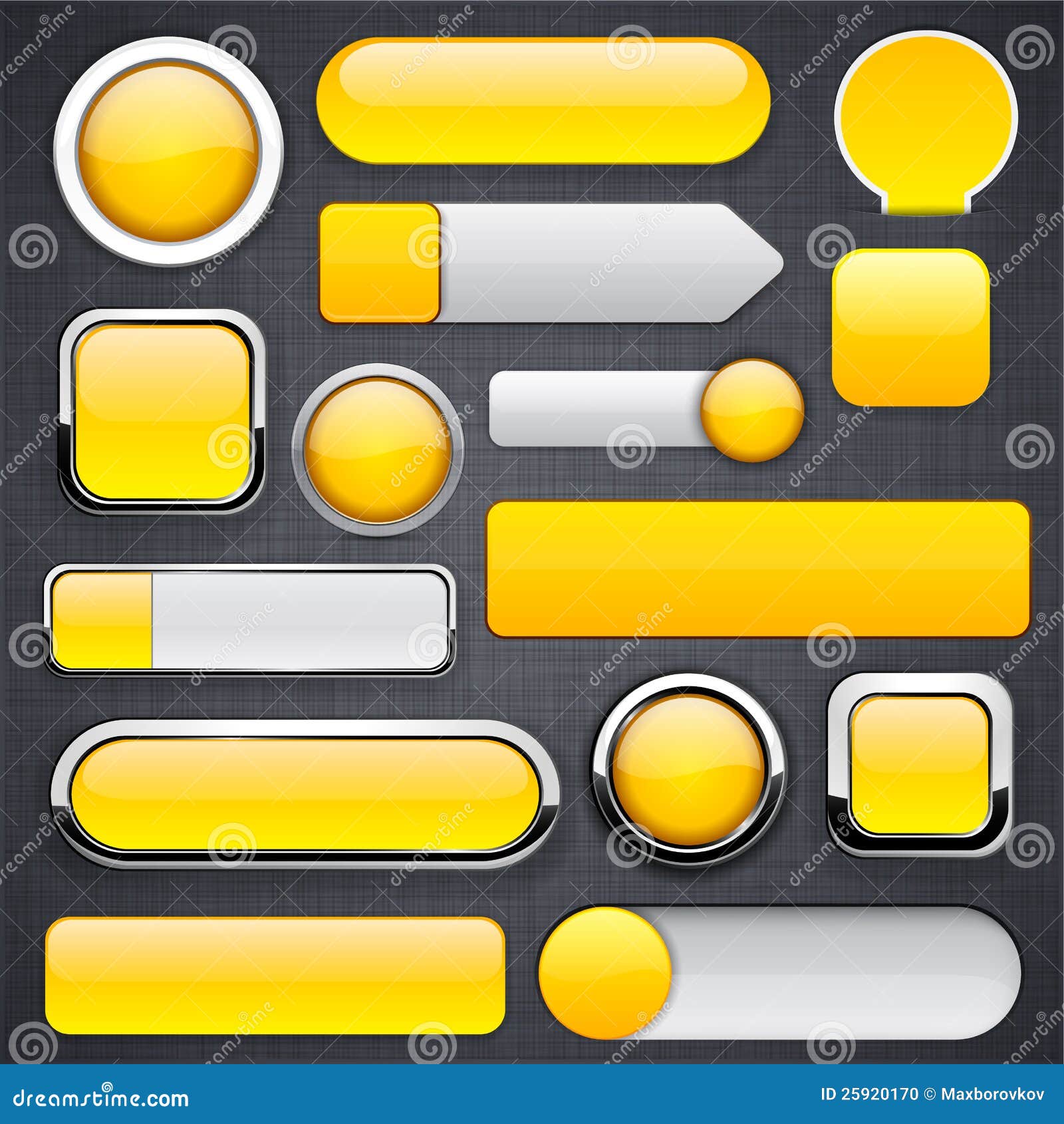 Yellow High-detailed Modern Buttons. Stock Vector - Illustration of ...