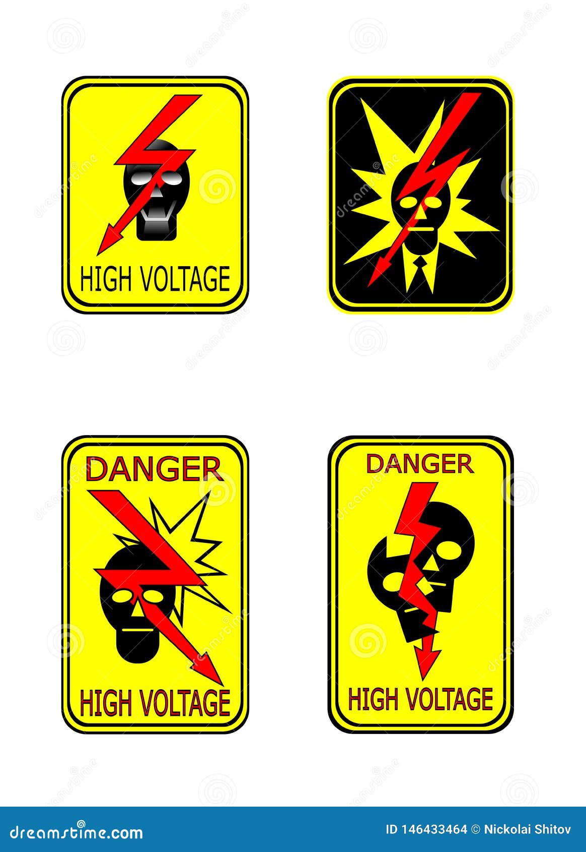 Yellow High Voltage Symbol With Electric Lightning. Triangular Caution ...