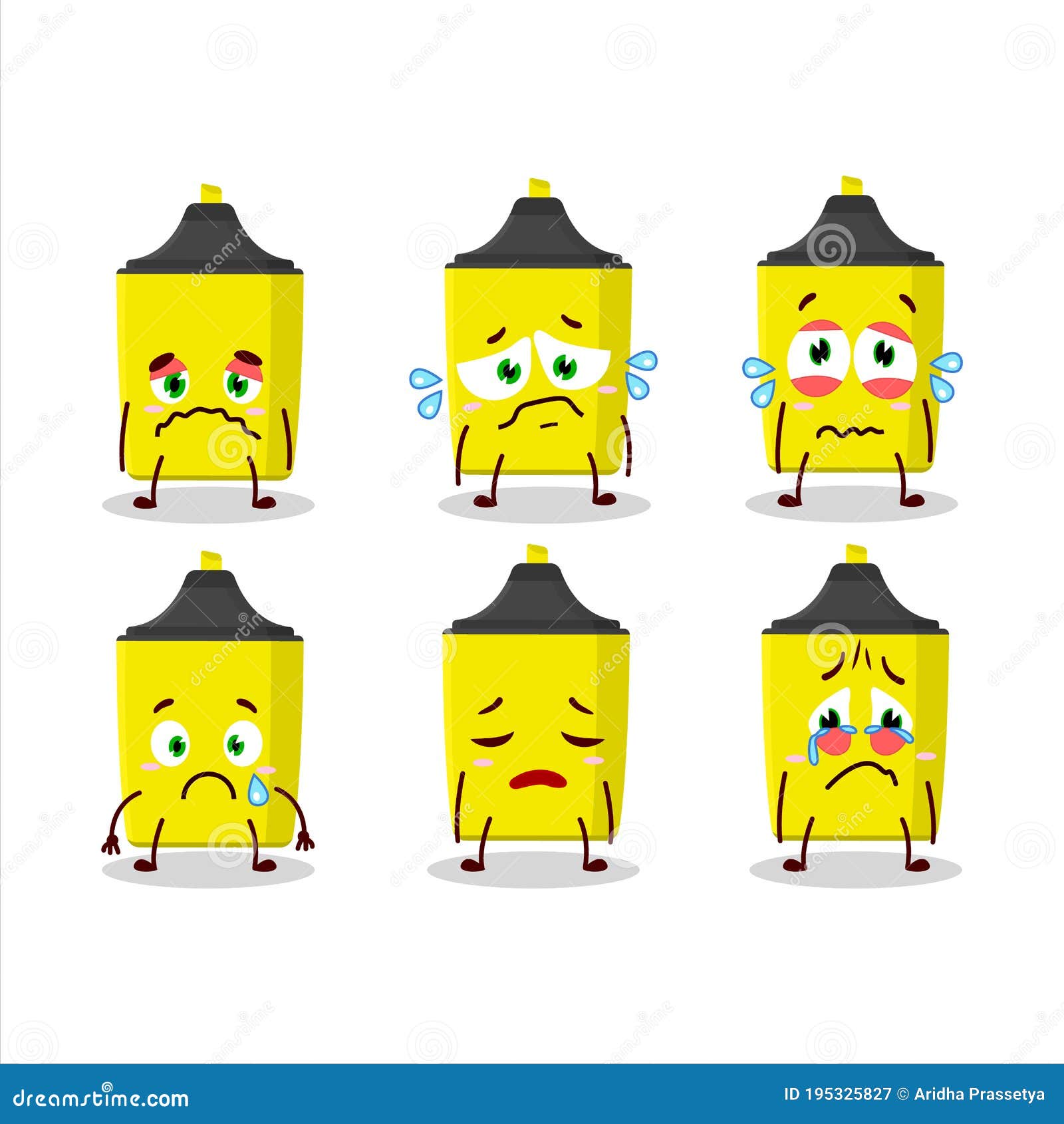 Yellow Highlighter Cartoon Character with Sad Expression Stock Vector ...