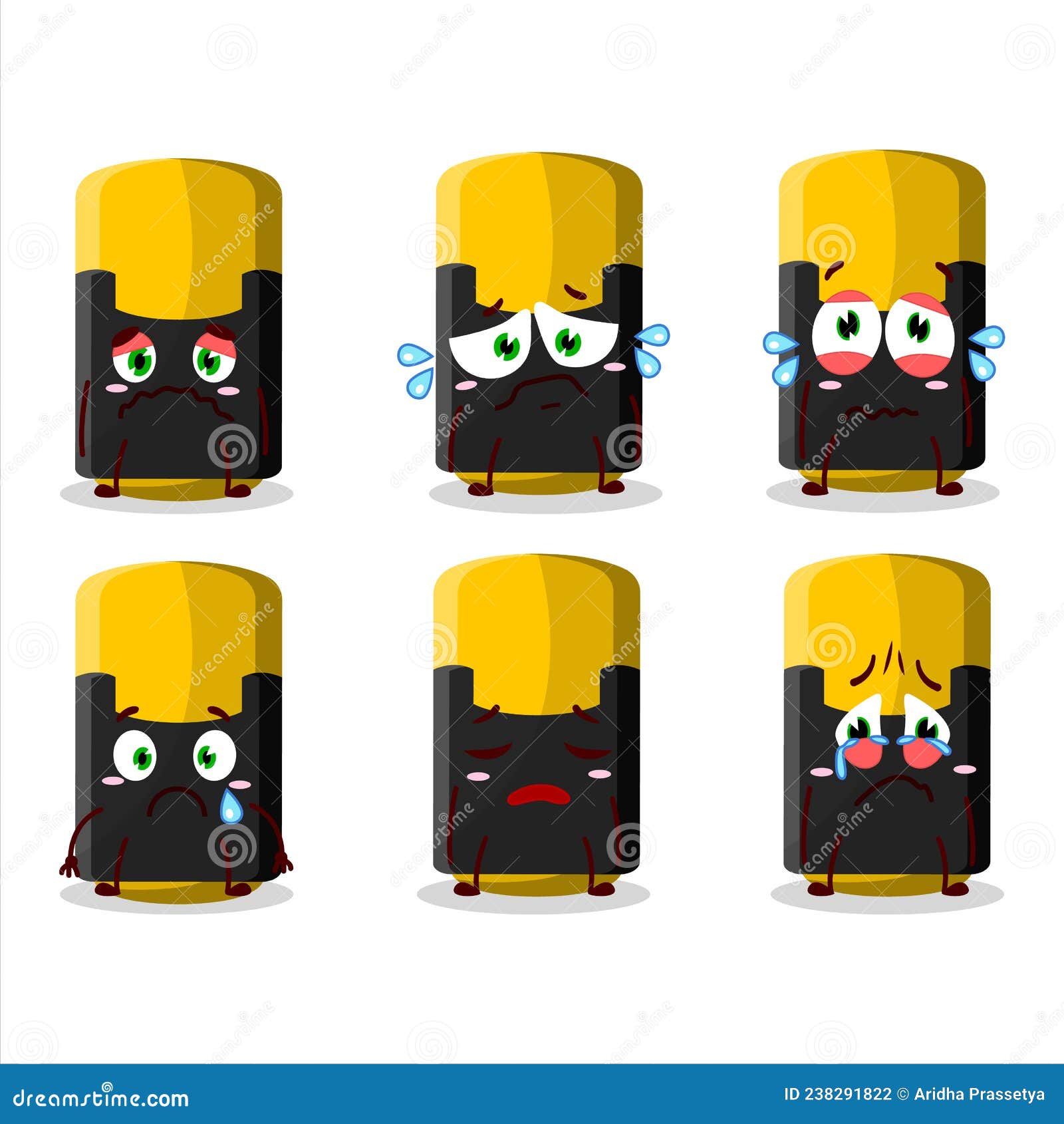 Yellow Highlighter Cartoon Character with Sad Expression Stock Vector ...