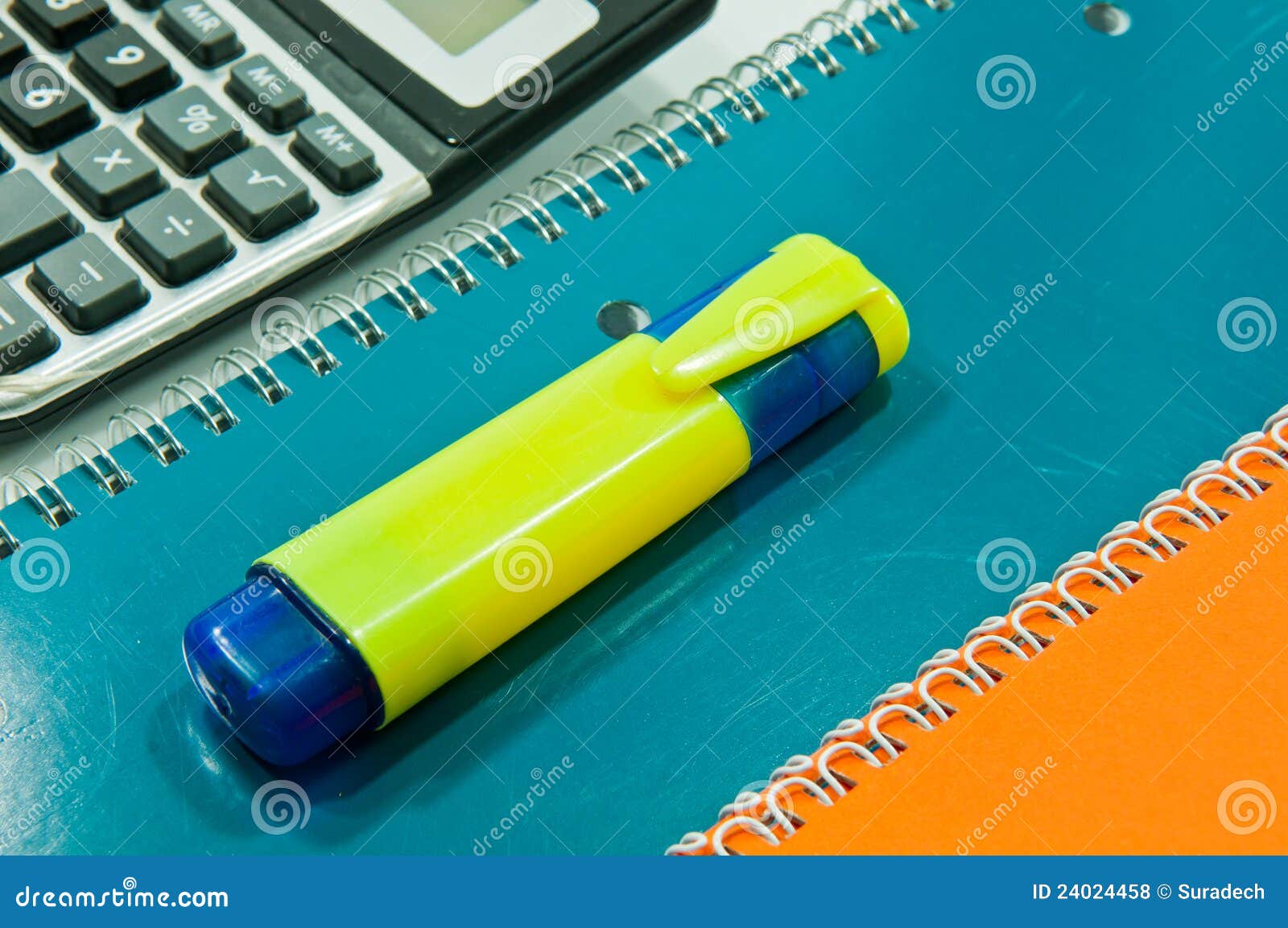 Yellow Highlighter on Notebook Stock Photo - Image of color, bright ...