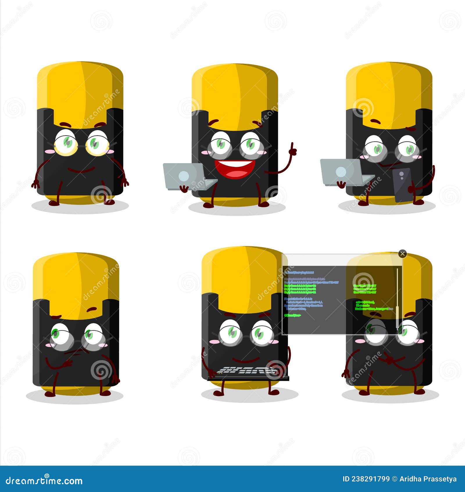 Yellow Highlighter Programmer Cute Cartoon Character with Stock Vector ...
