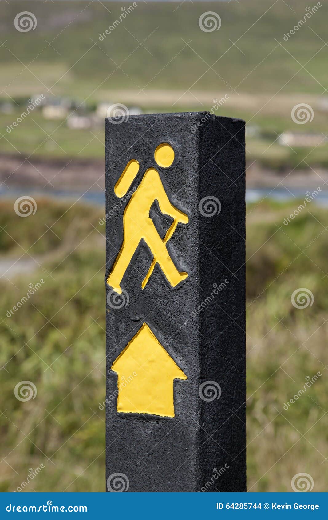 Yellow Hiking Sign stock photo. Image of ireland, village - 64285744