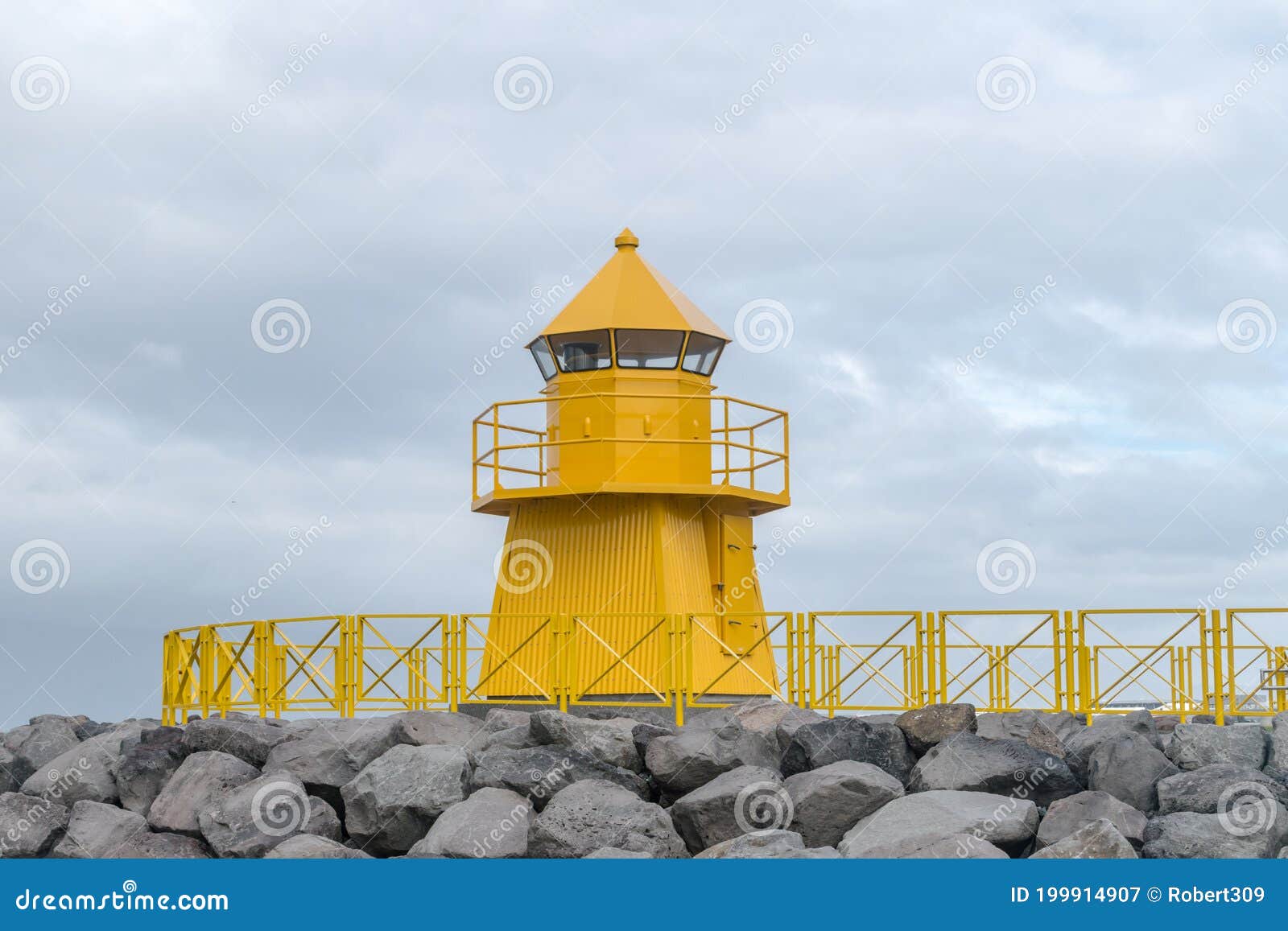 Yellow Hofdi Lighthouse in Reykjavik, Iceland Stock Image - Image of ...