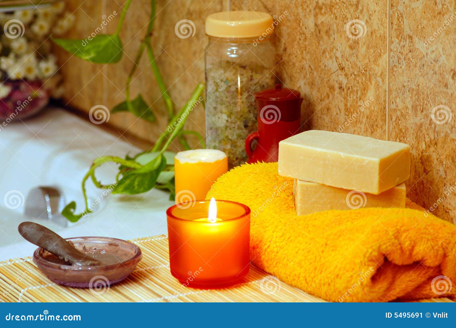 Yellow home spa stock image. Image of choice, bathroom - 5495691