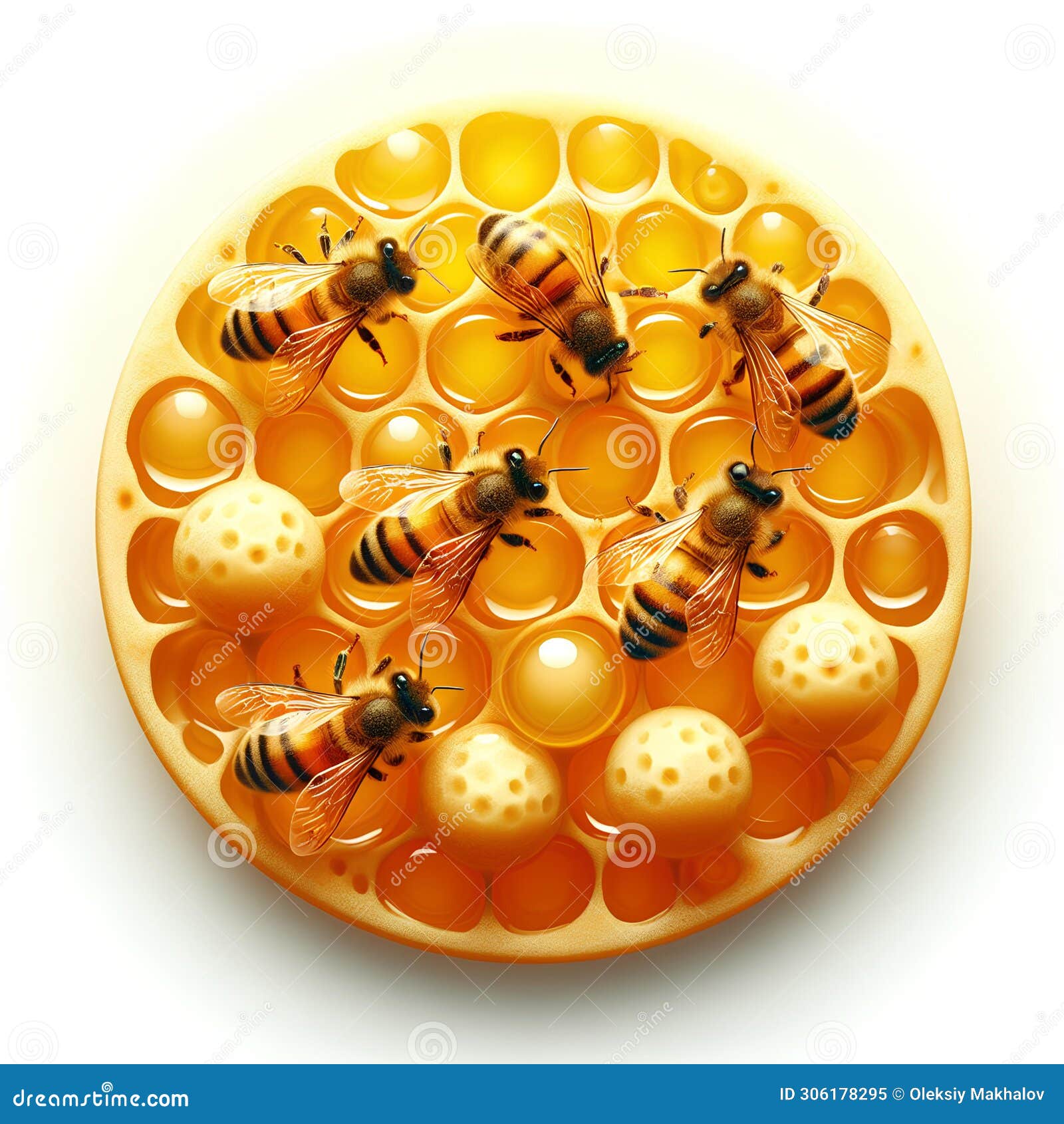 Yellow Honey Cells with Five Bees on Them Top View Stock Illustration ...