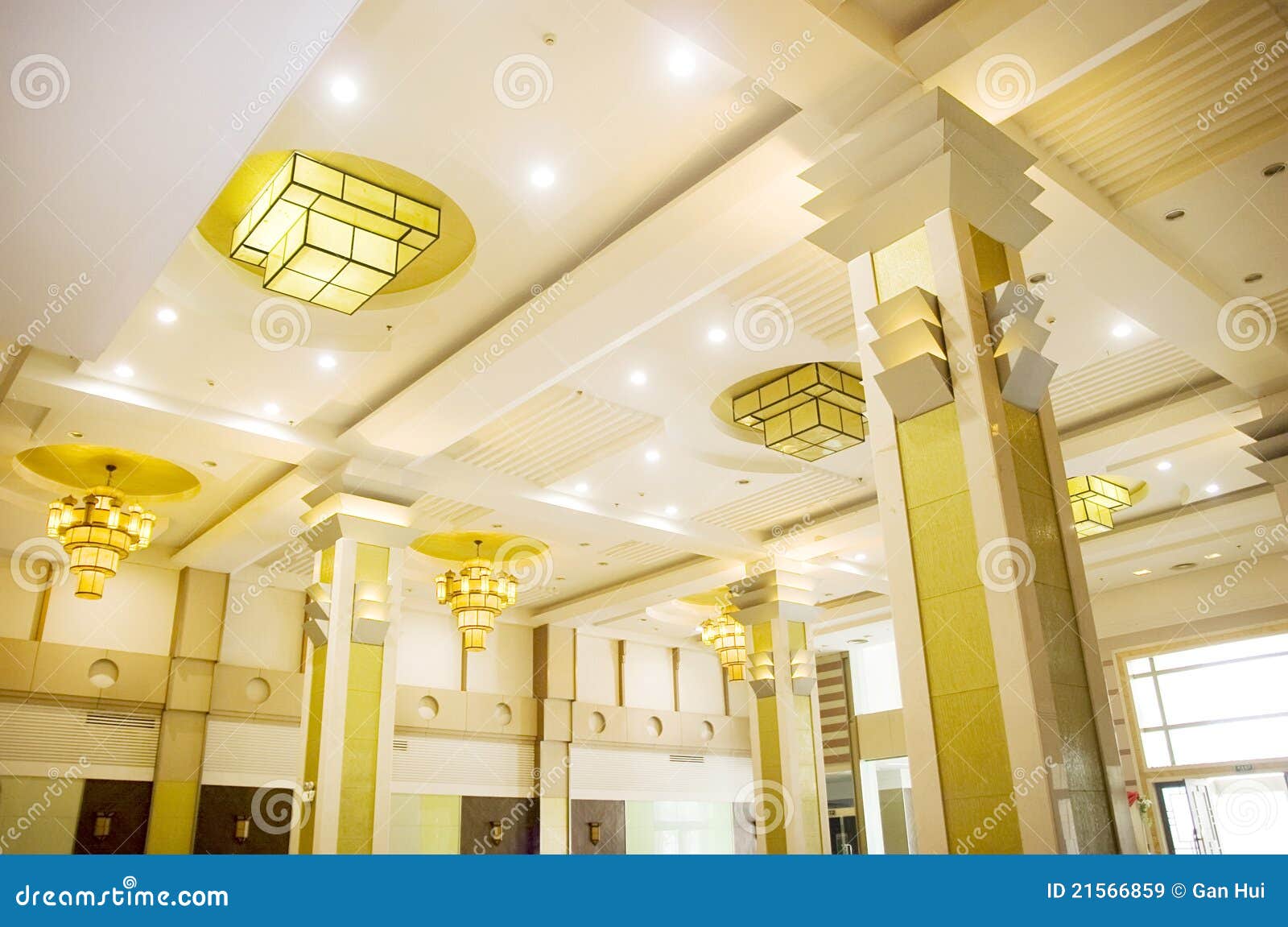 Yellow Hotel Lights on the Ceiling Stock Image - Image of bedroom ...