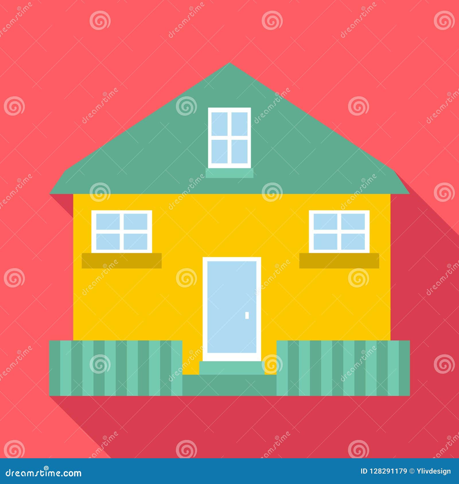 Yellow House Icon, Flat Style Stock Illustration - Illustration of ...