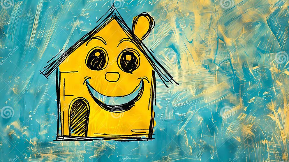 A Yellow House with a Smiley Face on it Stock Photo - Image of ...