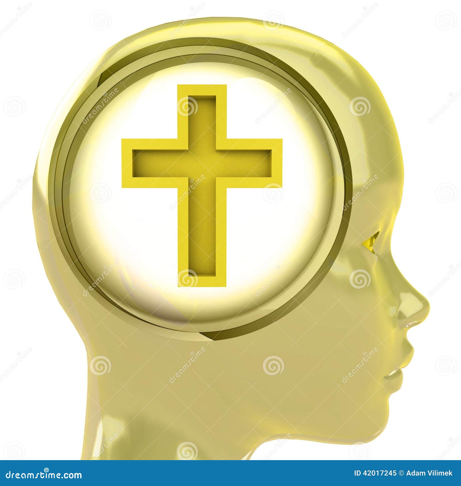 Yellow Human Head with Brain Cloud with Golden Cross Inside Stock ...