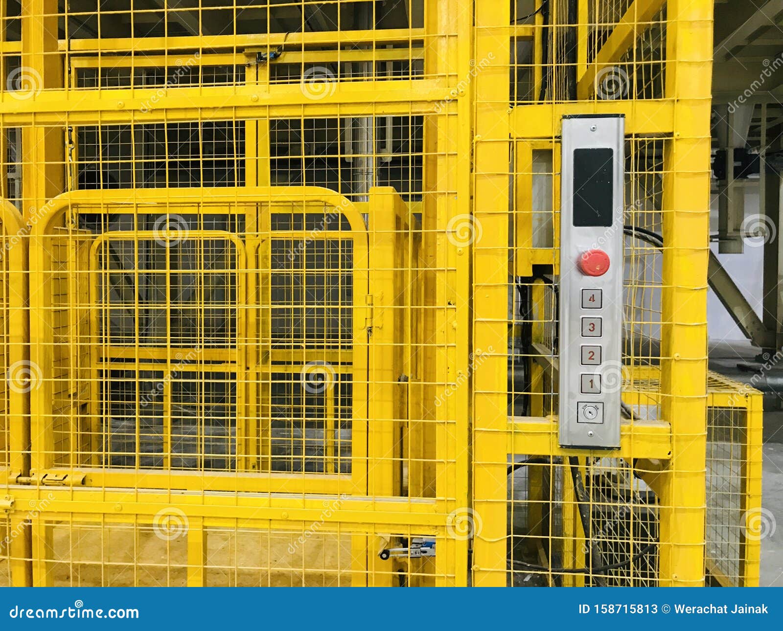 Yellow hydraulic lift stock image. Image of factory - 158715813