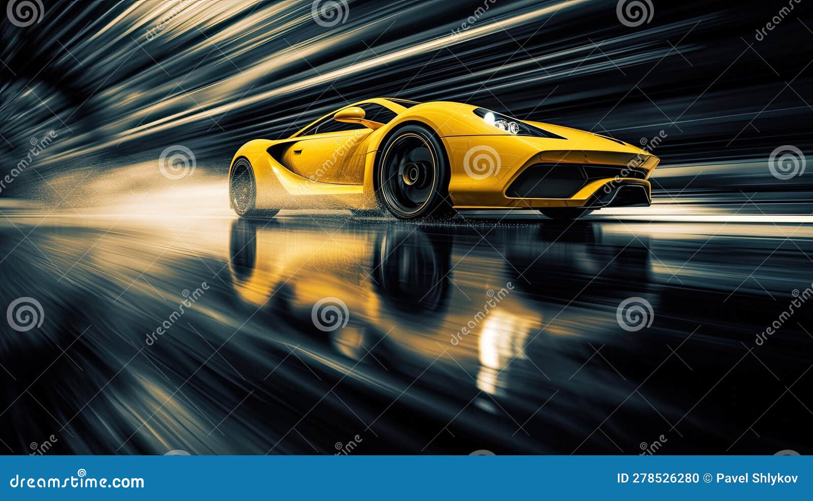 Yellow Hypercar Moves at High Speed in a Tunnel Stock Illustration ...
