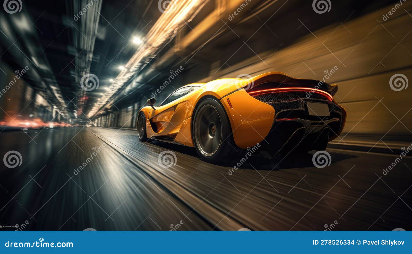 Yellow Hypercar Moves at High Speed in a Tunnel Stock Illustration ...