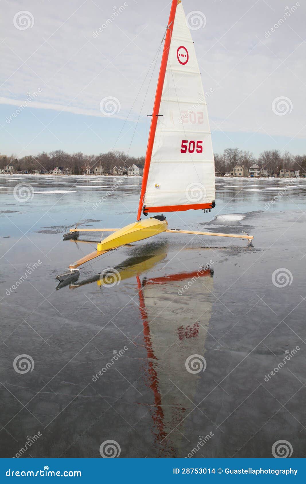 Yellow Ice Boat stock photo. Image of sail, sailing, reflection - 28753014