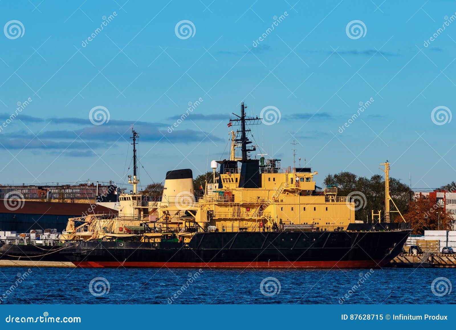 Yellow icebreakers moored stock image. Image of ocean - 87628715