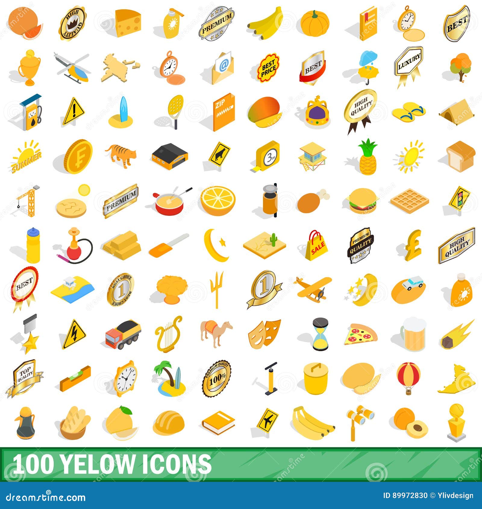 100 Yellow Icons Set, Isometric 3d Style Stock Vector - Illustration of ...