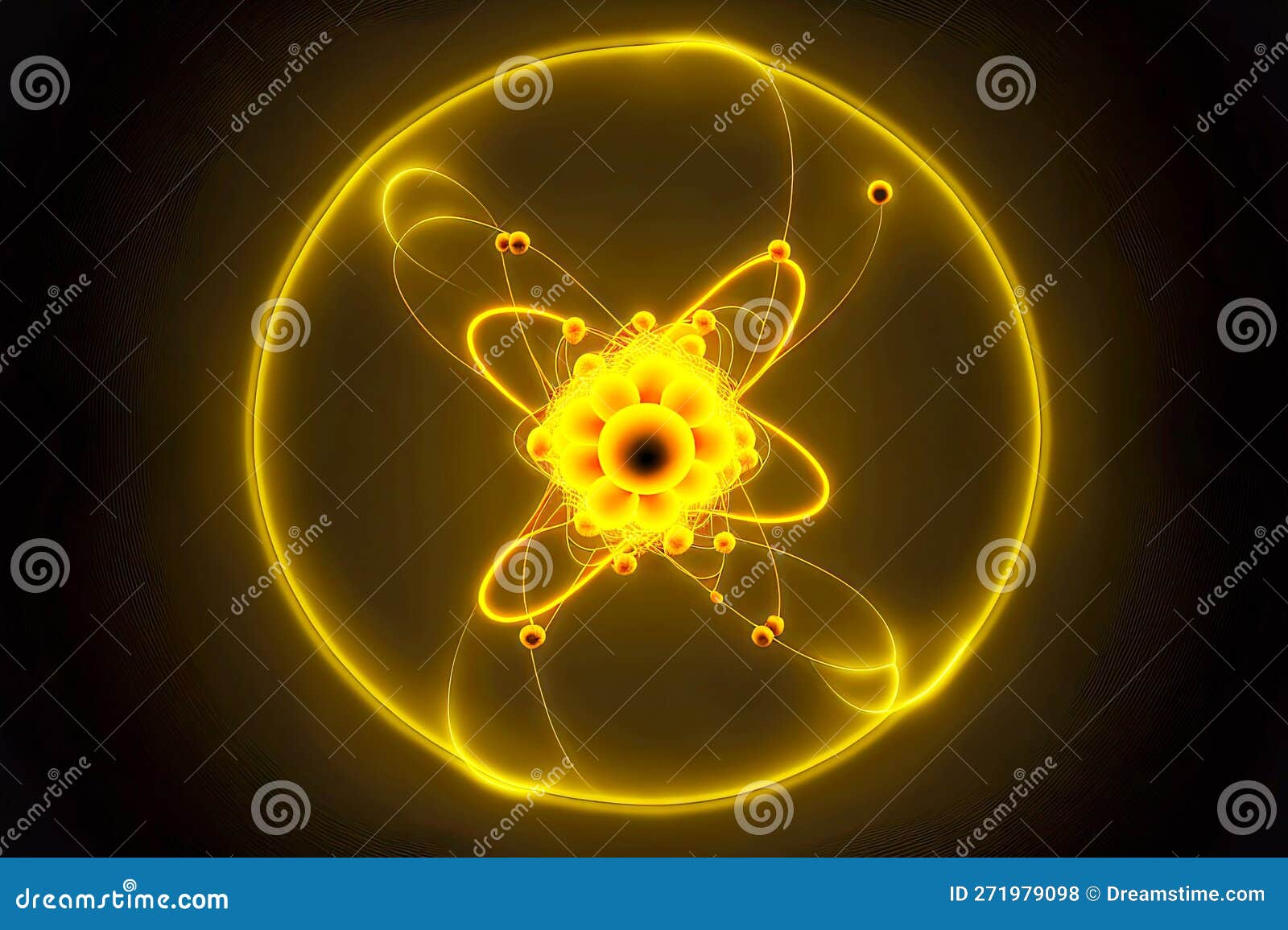 Yellow Illuminated Model Atom Orbit in Form of Circle with Atomic ...