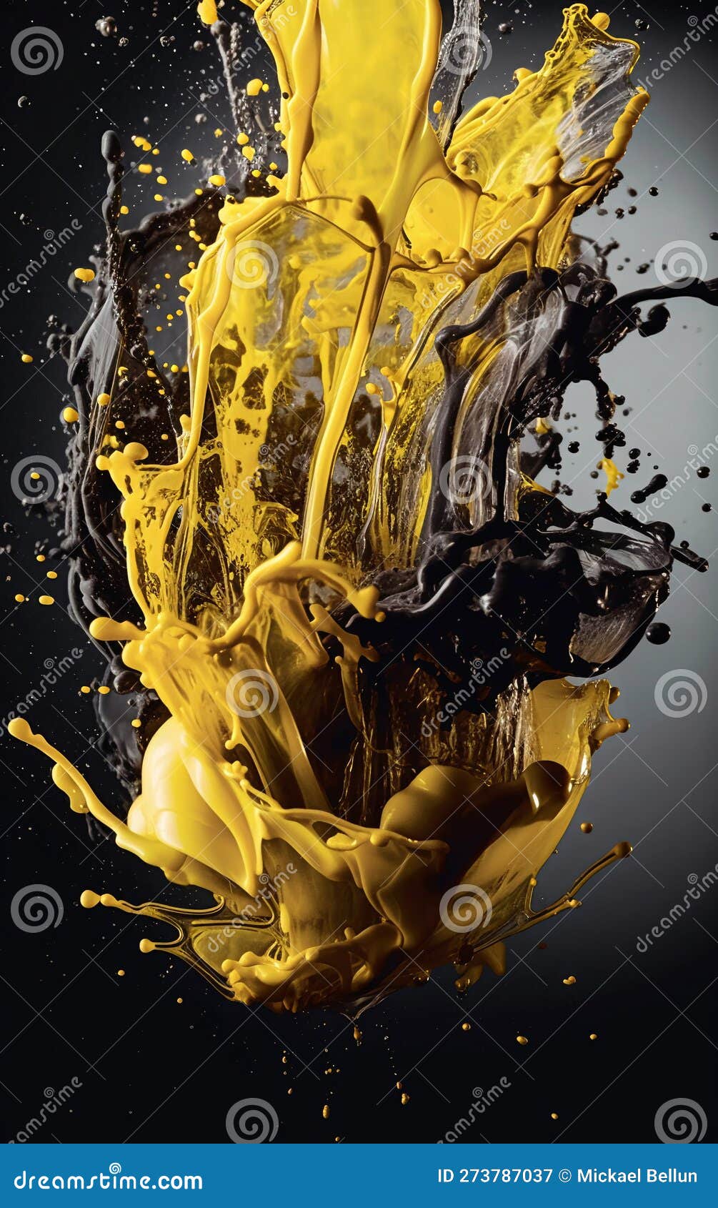 Yellow Ink and Black Ink Color Creating Abstract Explosion. Smooth ...