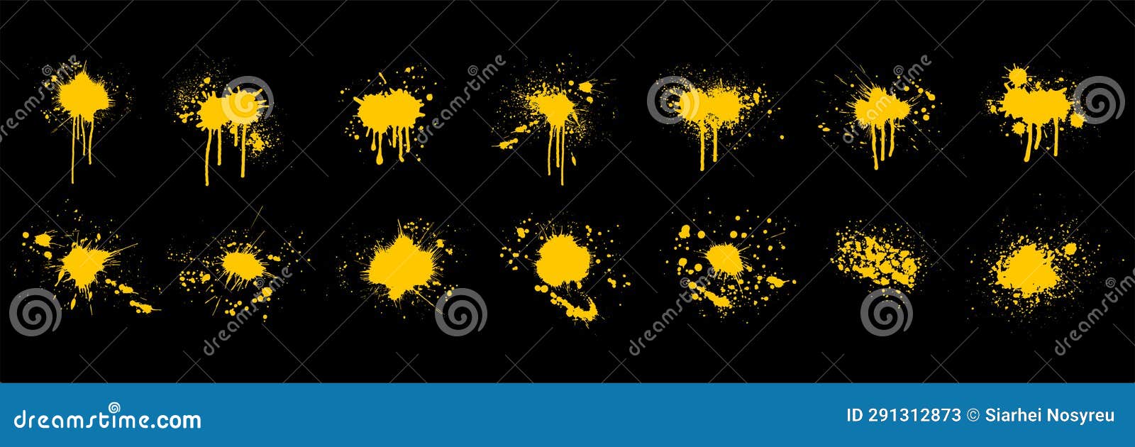 Yellow Ink Splashes on Black Background, Beautiful Design Elements ...