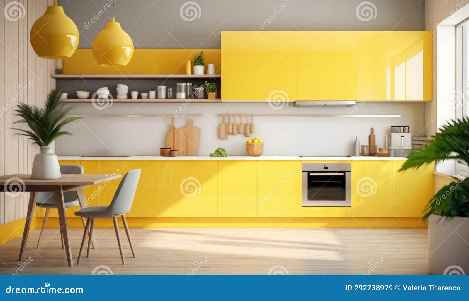 The Yellow Interior of the Kitchen, the Design is Modern for Ideas and ...