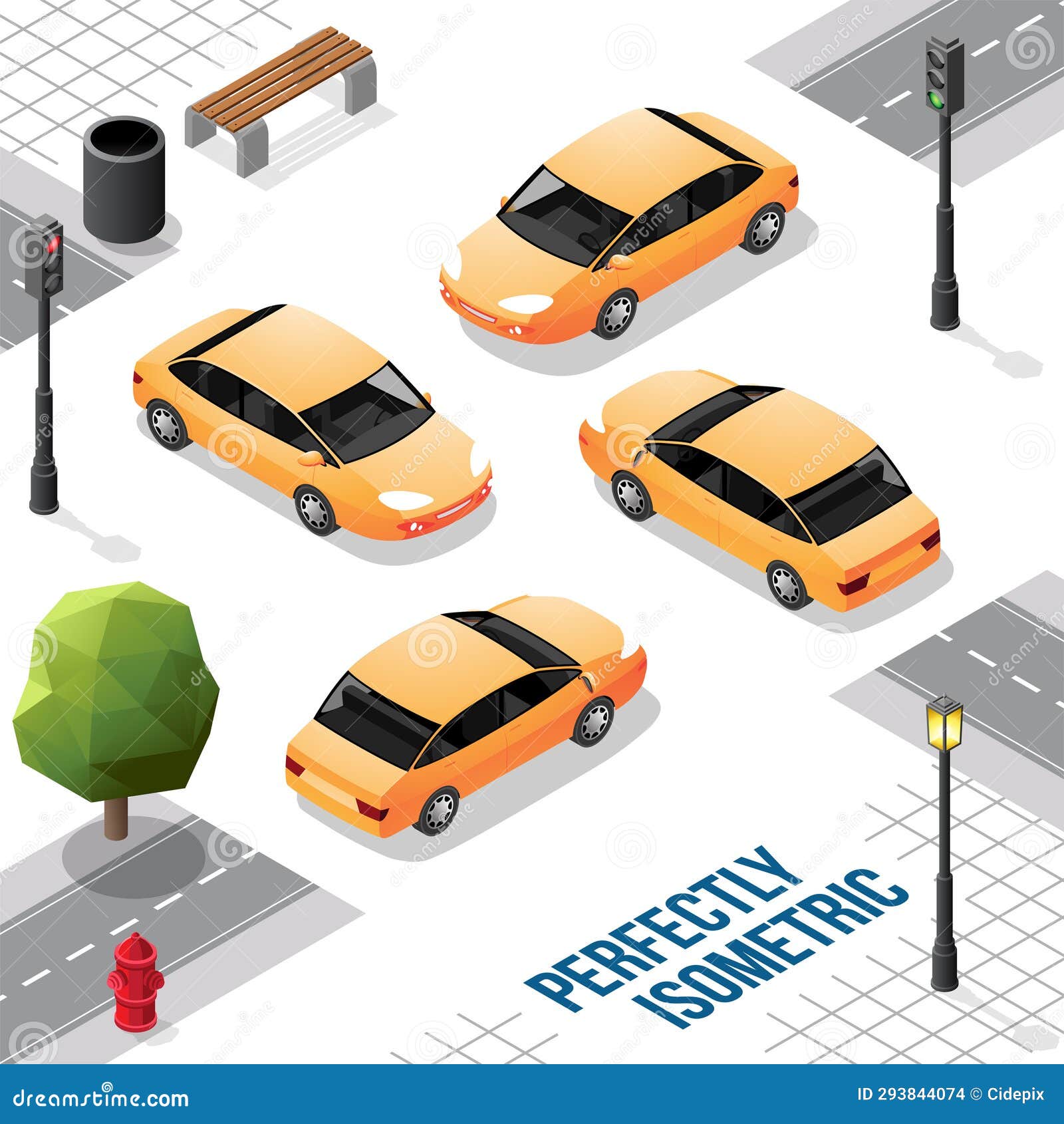 Yellow Isometric Car from Front Back Right and Left Stock Vector ...