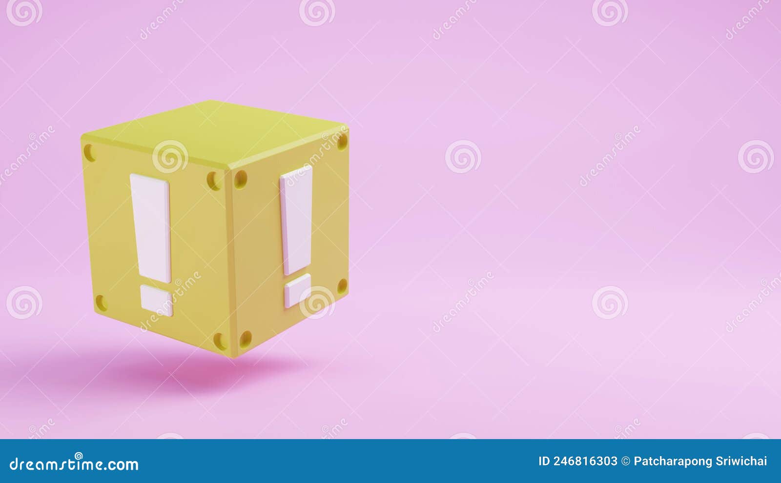 Yellow Item Box with White Exclamation Marks 3D Render Illustration ...