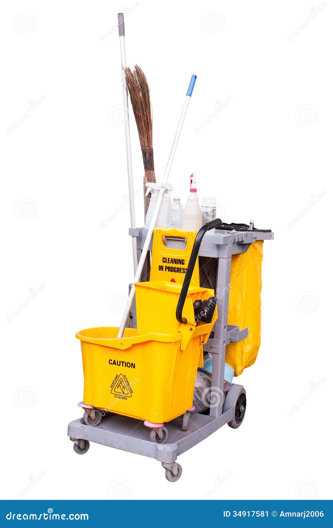 Yellow janitor cart stock image. Image of service, cart - 34917581